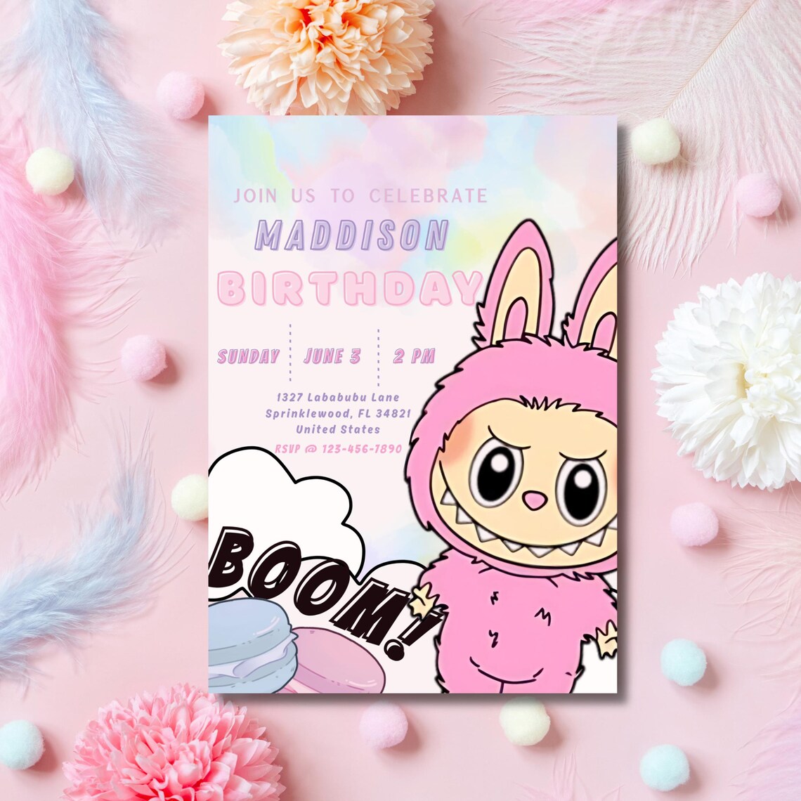 Labubu Birthday Invitation Editable | Cute Monster Party Invite ...
