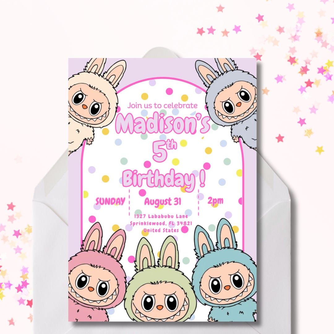 Labubu Birthday Invitation Editable | Cute Monster Party Invite ...