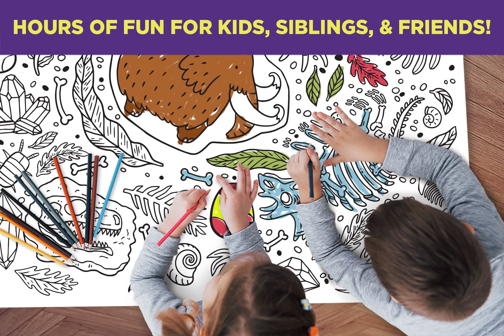 Giant Dinosaur Fossil Coloring Poster | Printable Collaborative ...