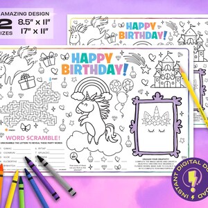 Printable Unicorn Birthday Activity Placemat | Unicorn Coloring Page ...