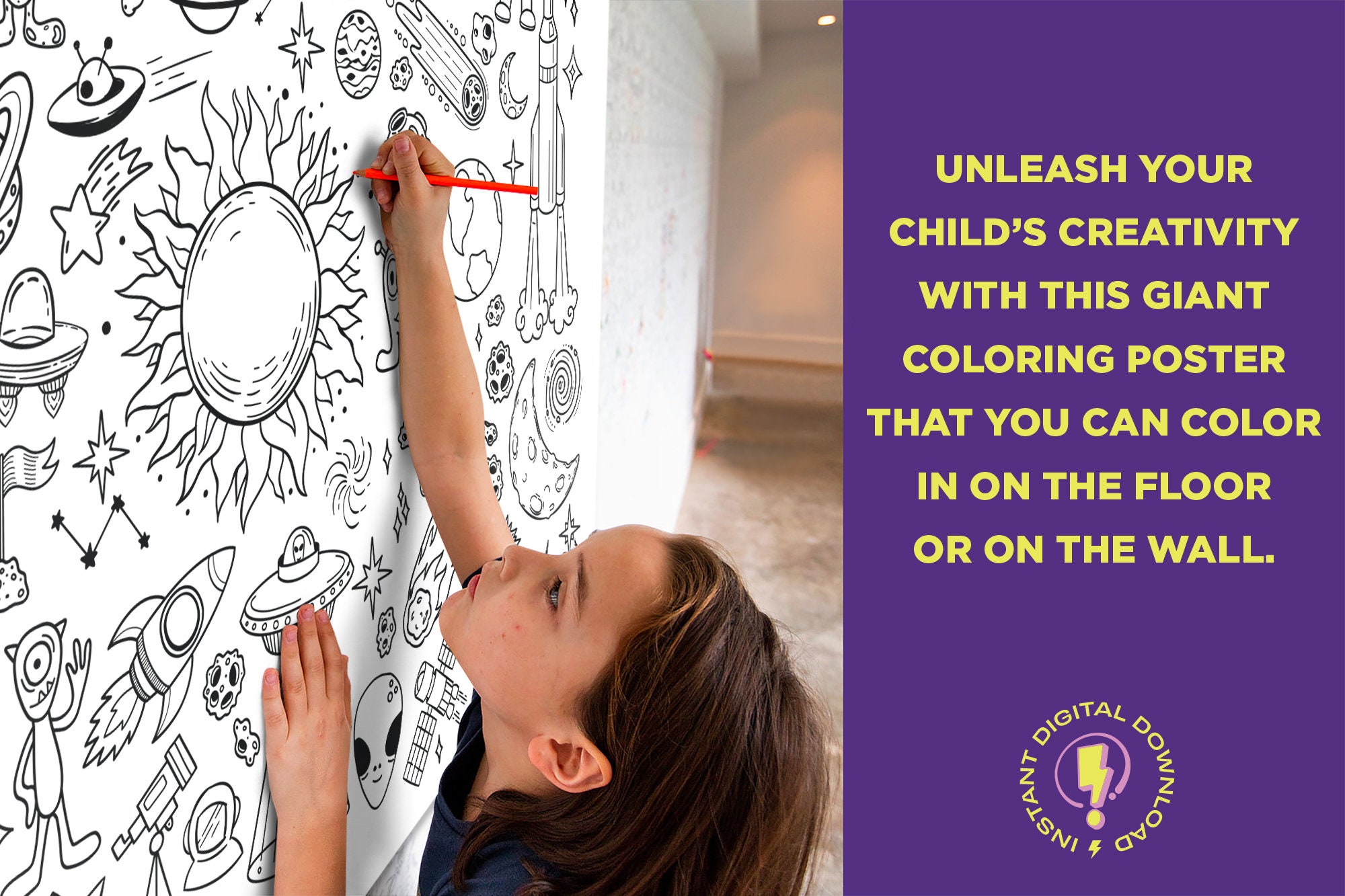 Giant Outer Space Doodles Coloring Poster | Printable Collaborative ...