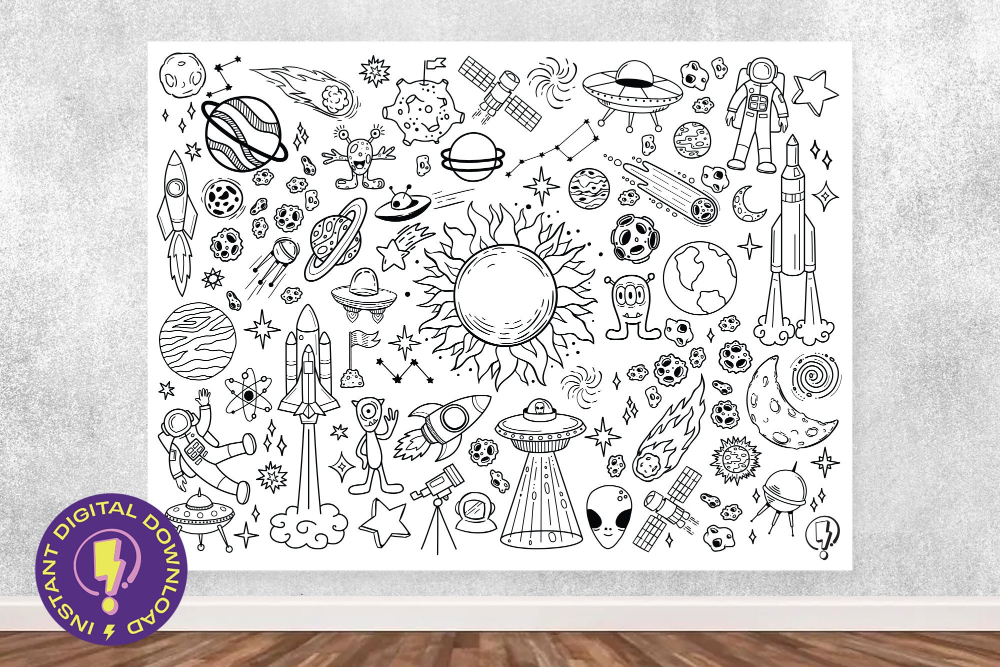 Giant Outer Space Doodles Coloring Poster | Printable Collaborative ...