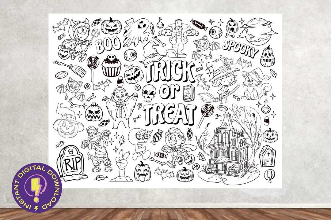 Cute Halloween Doodles Coloring Poster | Printable Coloring Sheet for ...