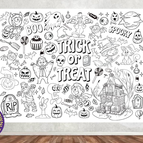 Halloween Coloring Poster - Etsy