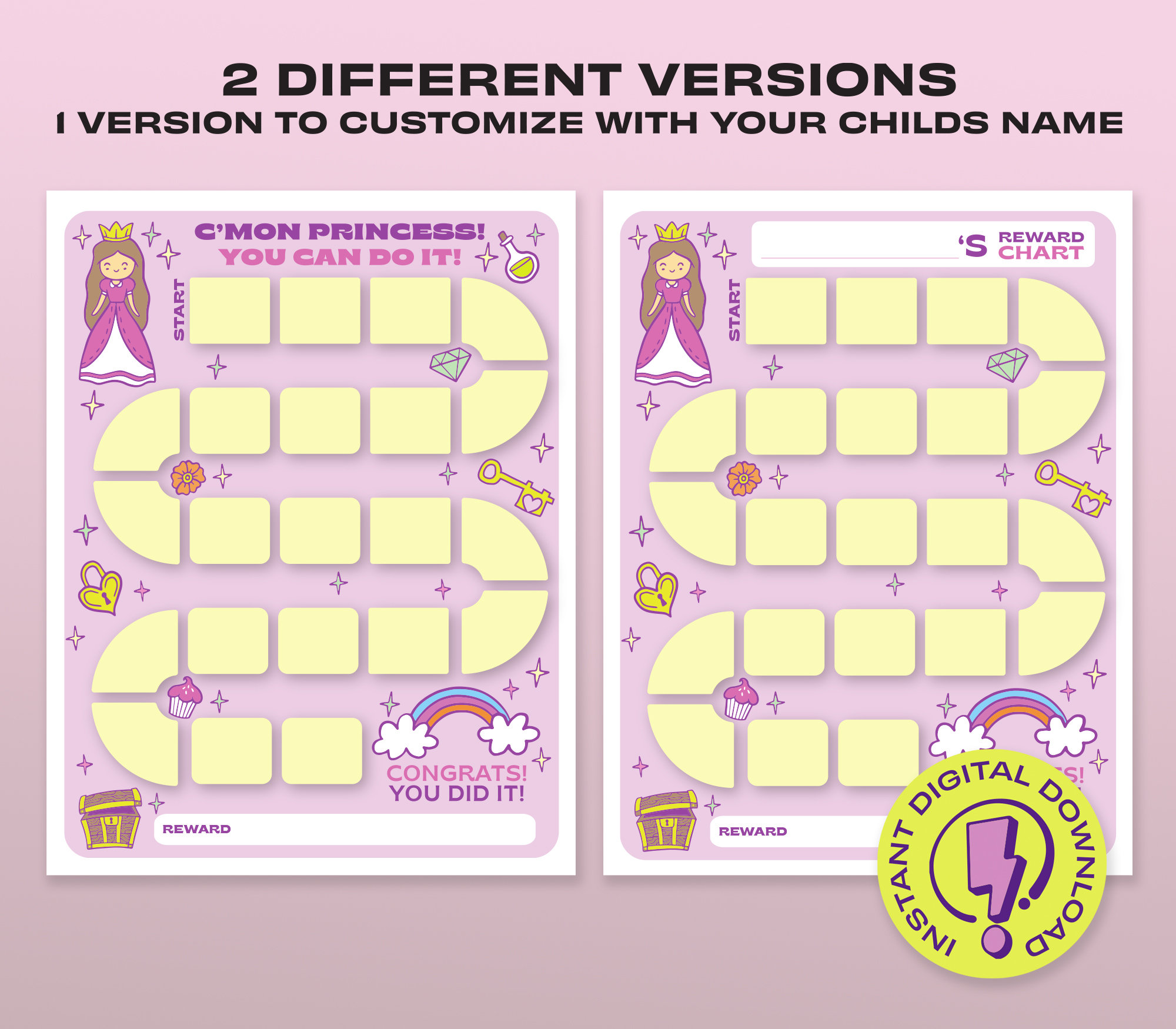 Fairytale Princess Reward Chart | Printable A4 Chore Chart for Kids ...