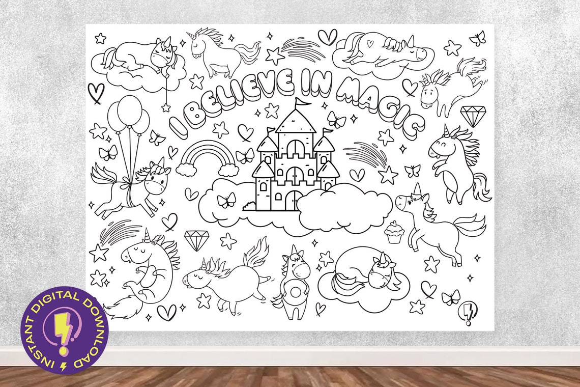 Giant Unicorn Doodles Coloring Poster | Printable Collaborative ...