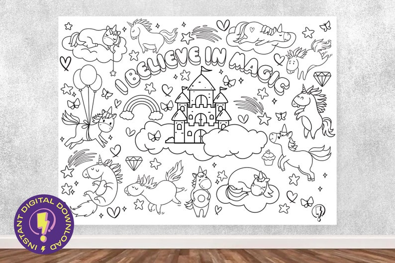 Giant Unicorn Doodles Coloring Poster | Printable Collaborative ...