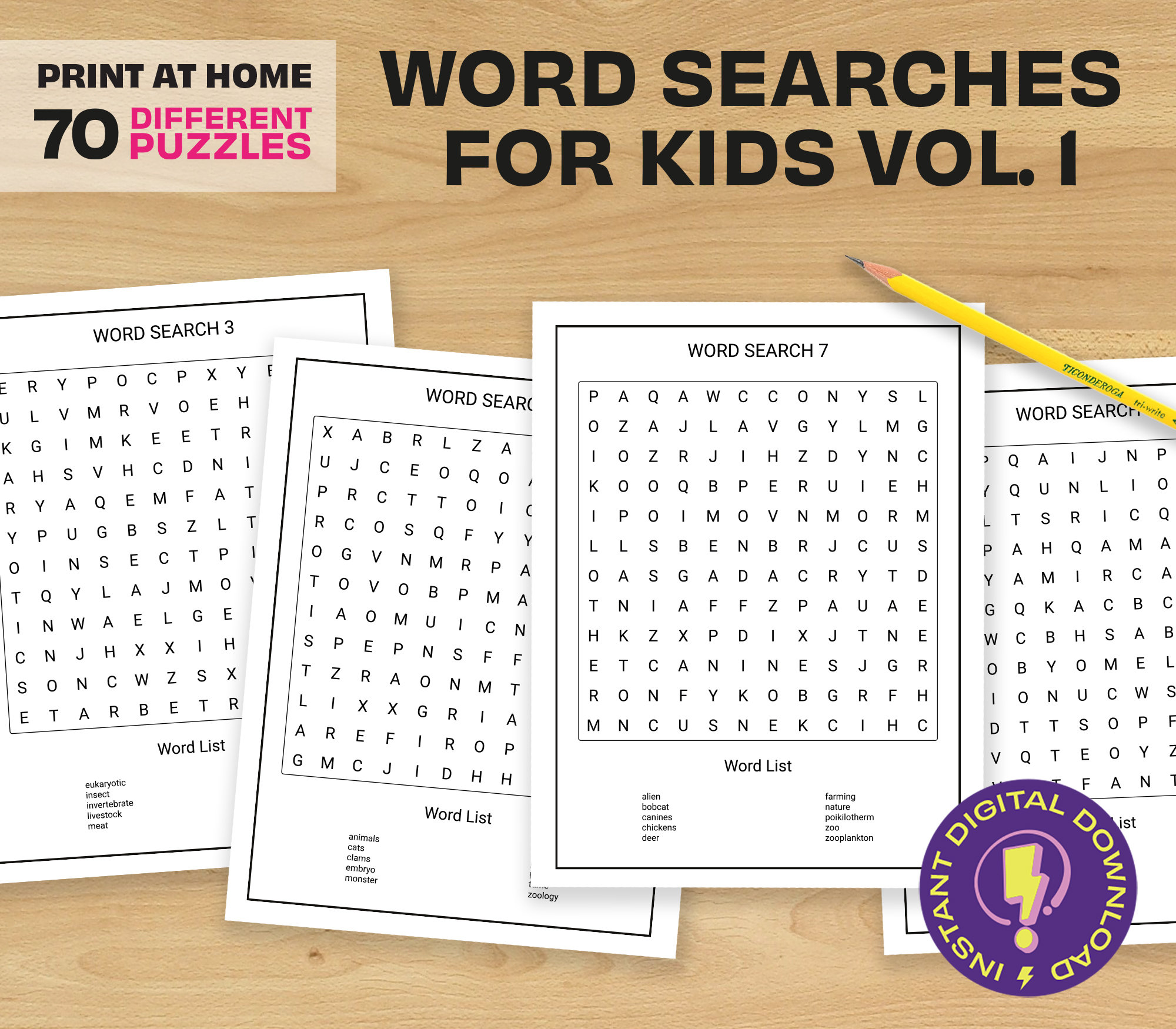Printable Easy Word Searches for Kids Vol 1. | 70 Word Game Puzzles for ...