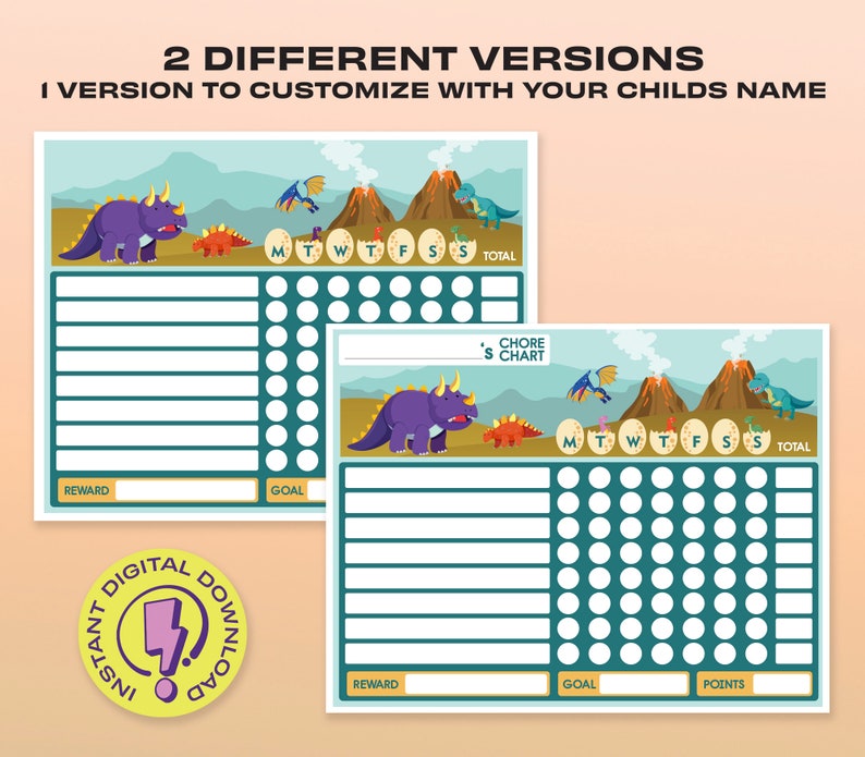 Cute Dinosuar Reward Chart | Printable Dinoa4 Chore Chart for Kids ...