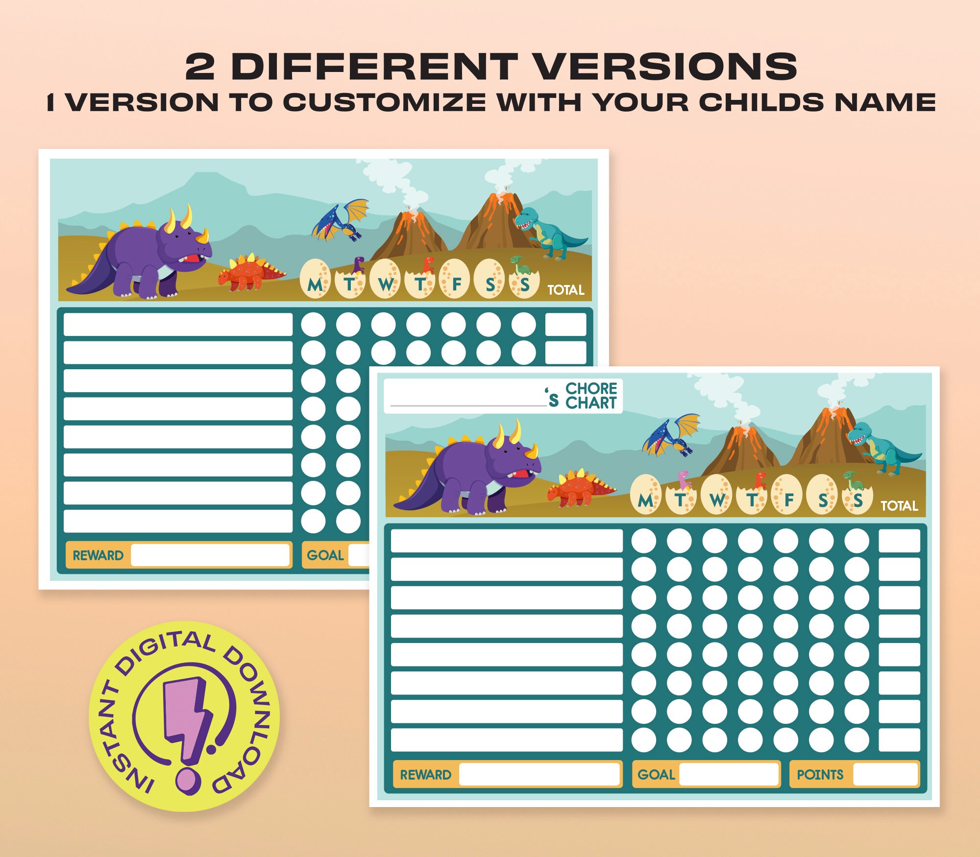 Cute Dinosuar Reward Chart | Printable Dinoa4 Chore Chart for Kids ...