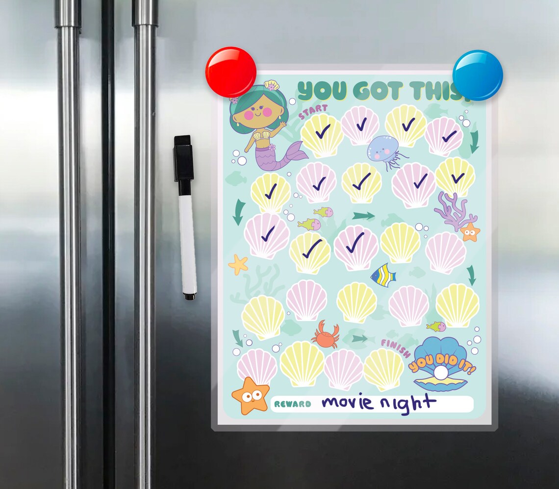 Cute Mermaid Reward Chart Printable A4 Chore Chart for Kids Behavior ...