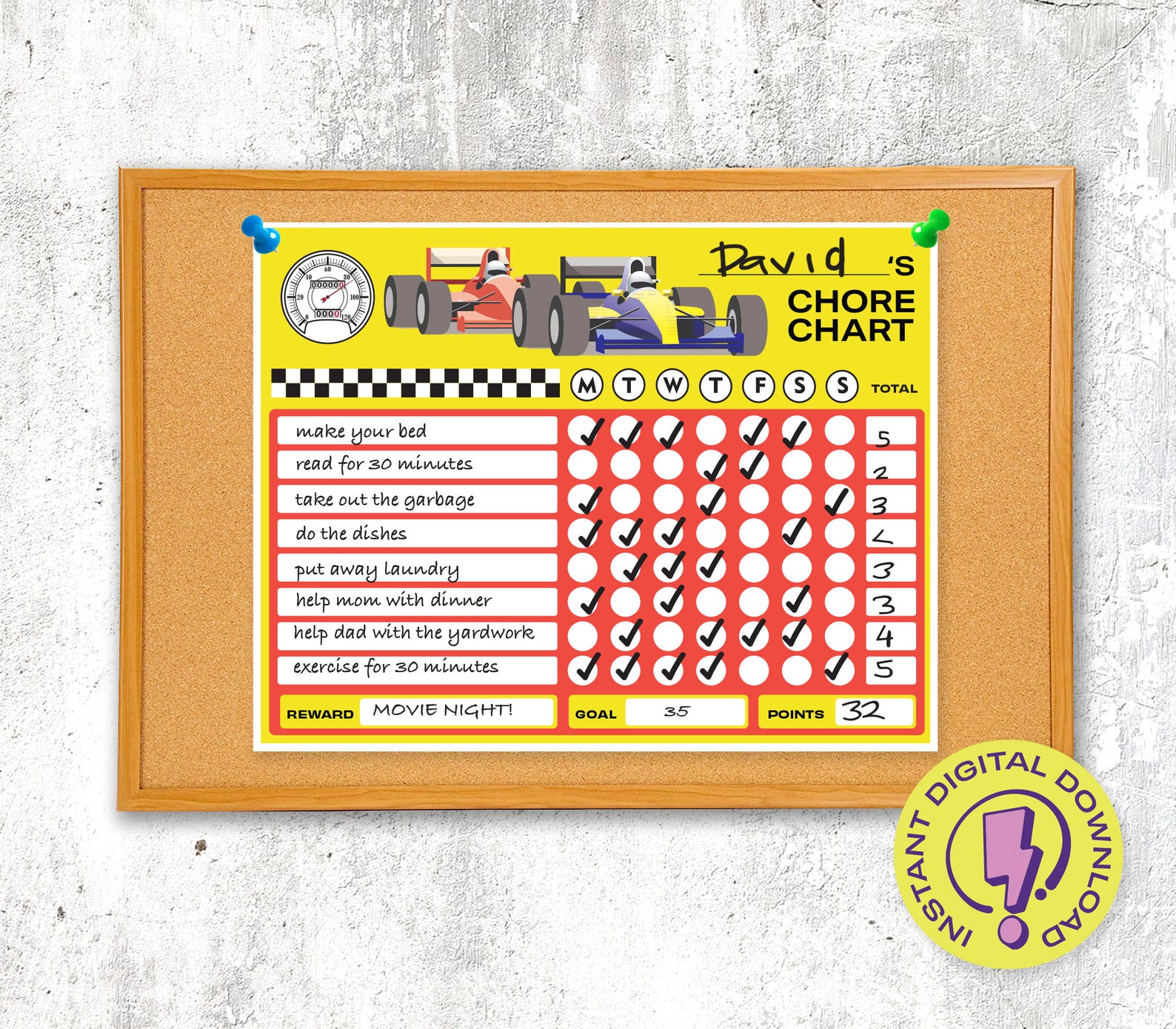 F1 Grand Prix Racing Reward Chart | Printable A4 Chore Chart for Kids ...