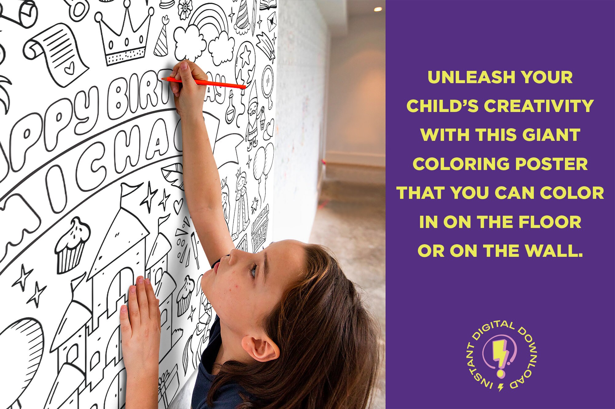 Giant Personalized Fairy Tale Birthday Doodles Coloring Poster ...