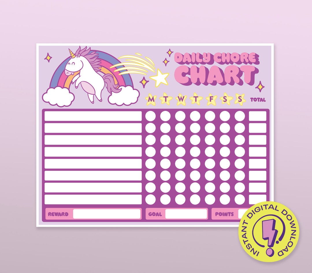 Magical Unicorn Rainbow Reward Chart | Printable Chore Chart for Kids ...