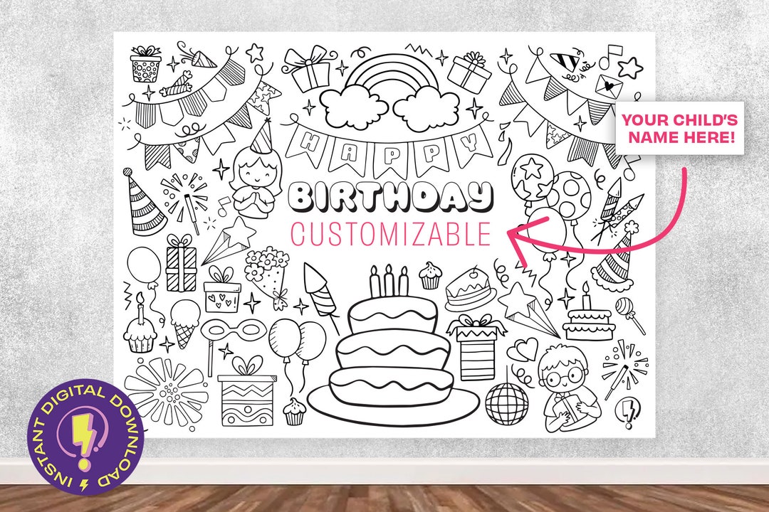 Giant Personalized Birthday Doodles Coloring Poster | Printable ...