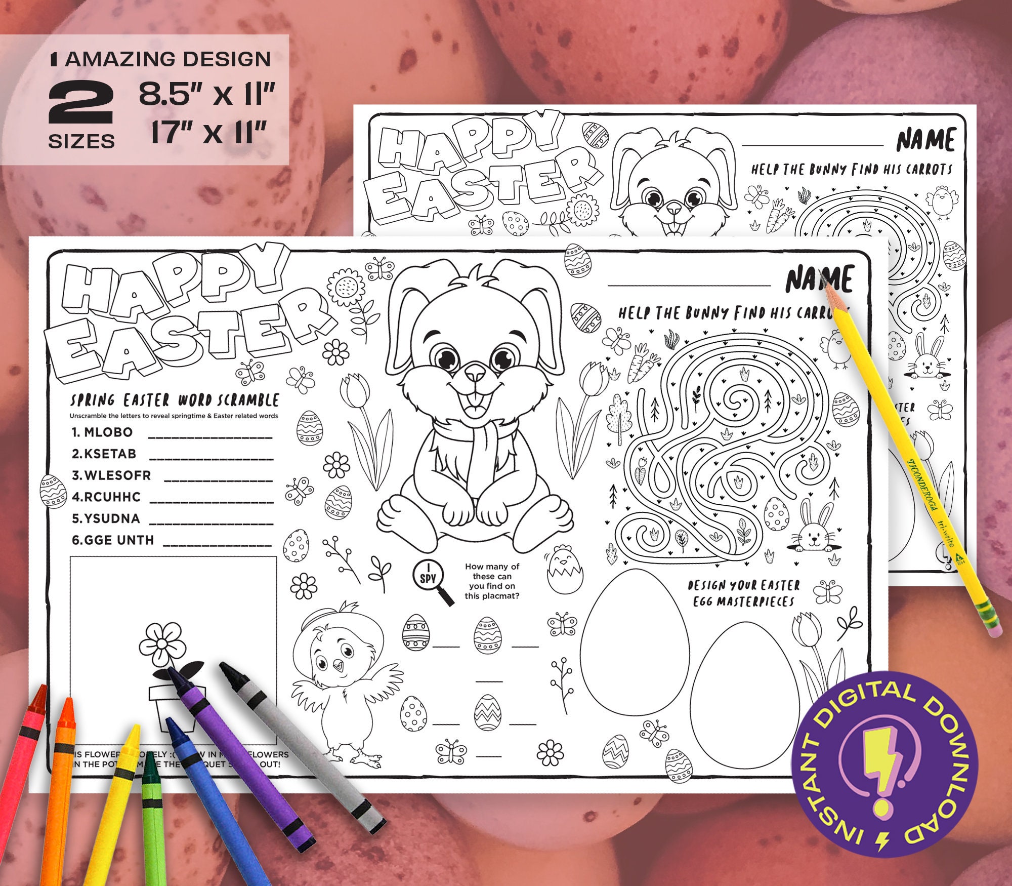 Printable Easter Activity Placemat | Spring Bunny Coloring Page ...