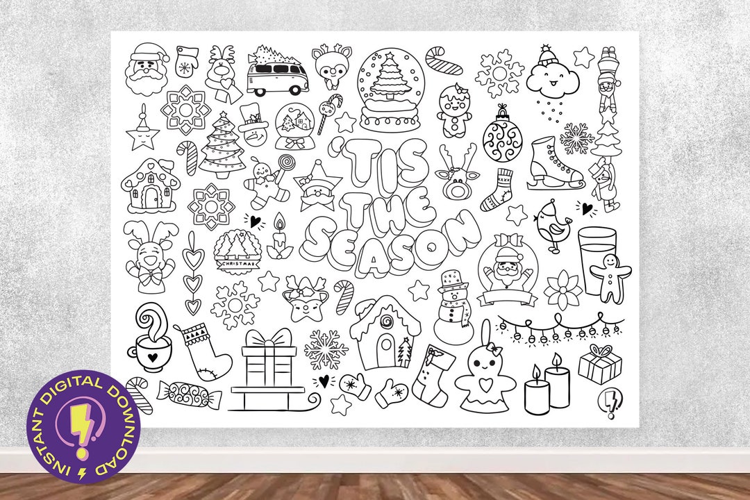 Giant Christmas Doodles Coloring Poster | Printable Holiday Coloring ...