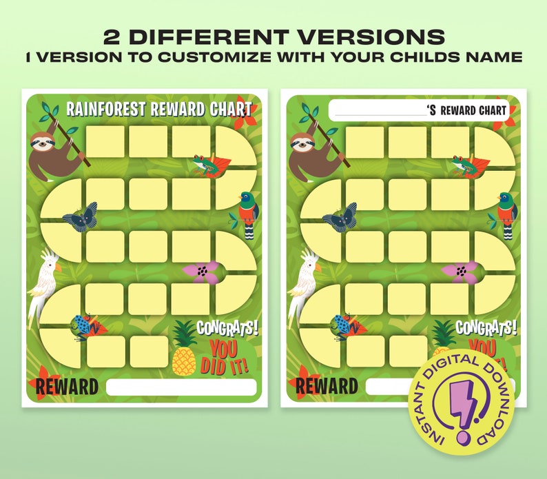 Cute Rainforest Animal Reward Chart | Printable Chore Chart for Kids ...