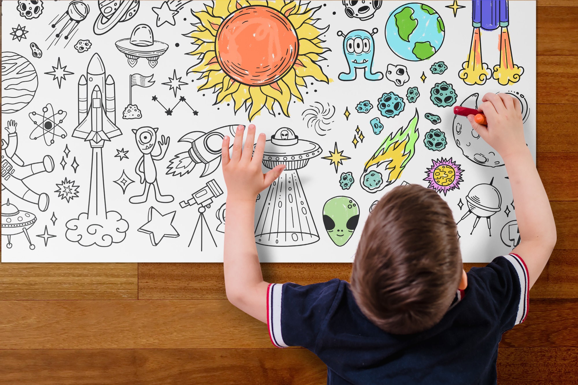 Giant Outer Space Doodles Coloring Poster | Printable Collaborative ...