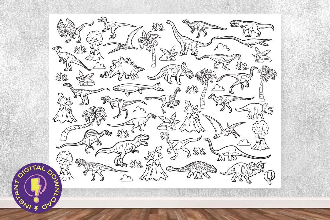 Giant Dinosaur Species Coloring Poster | Printable Collaborative ...