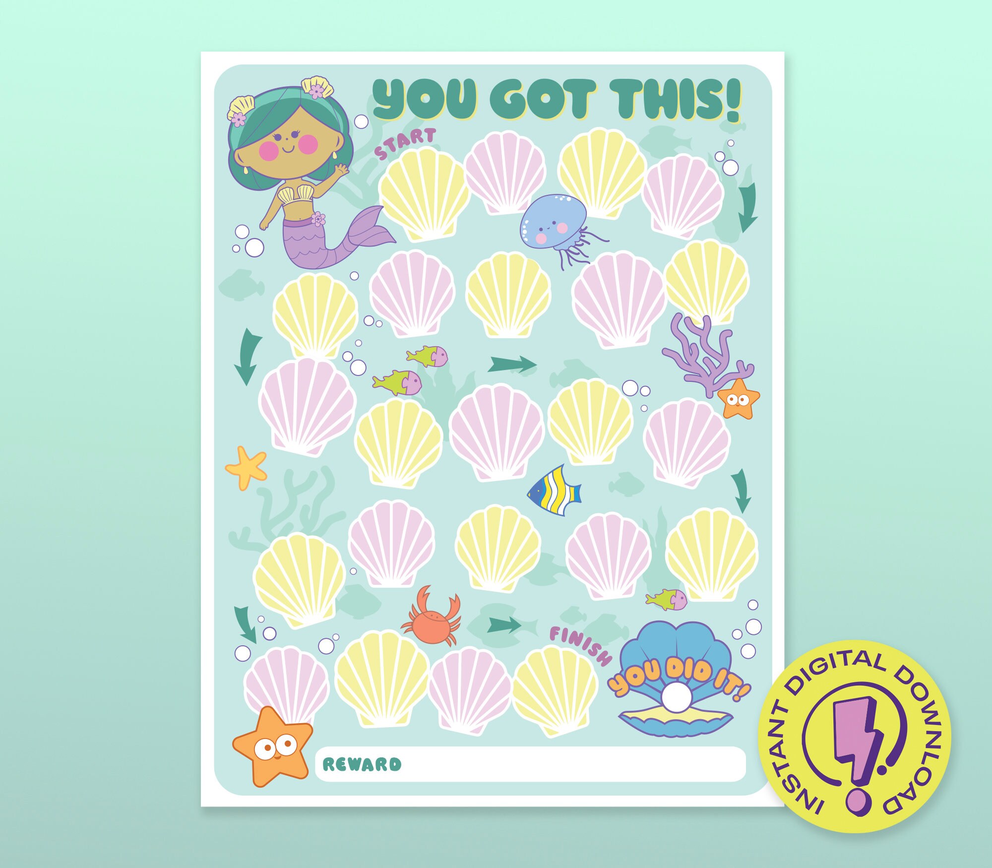 Cute Mermaid Reward Chart Printable A4 Chore Chart for Kids Behavior ...
