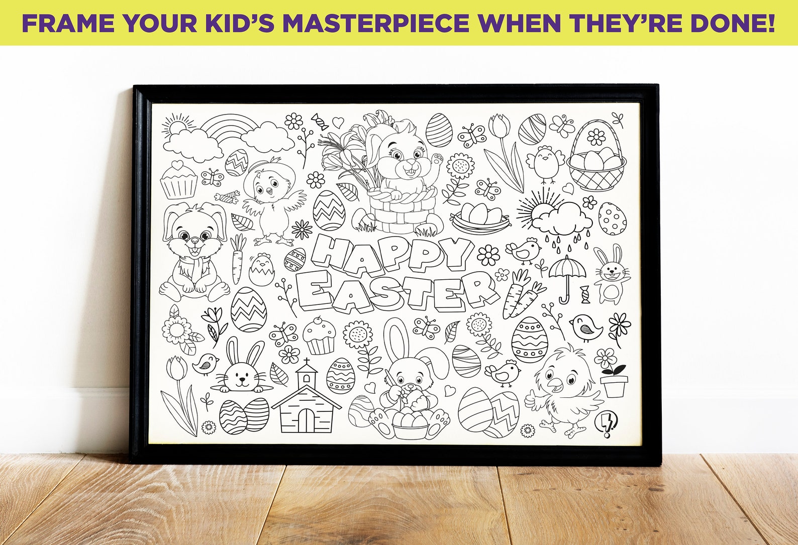 Giant Cute Easter Doodle Coloring Poster | Large Easter Bunny Coloring ...