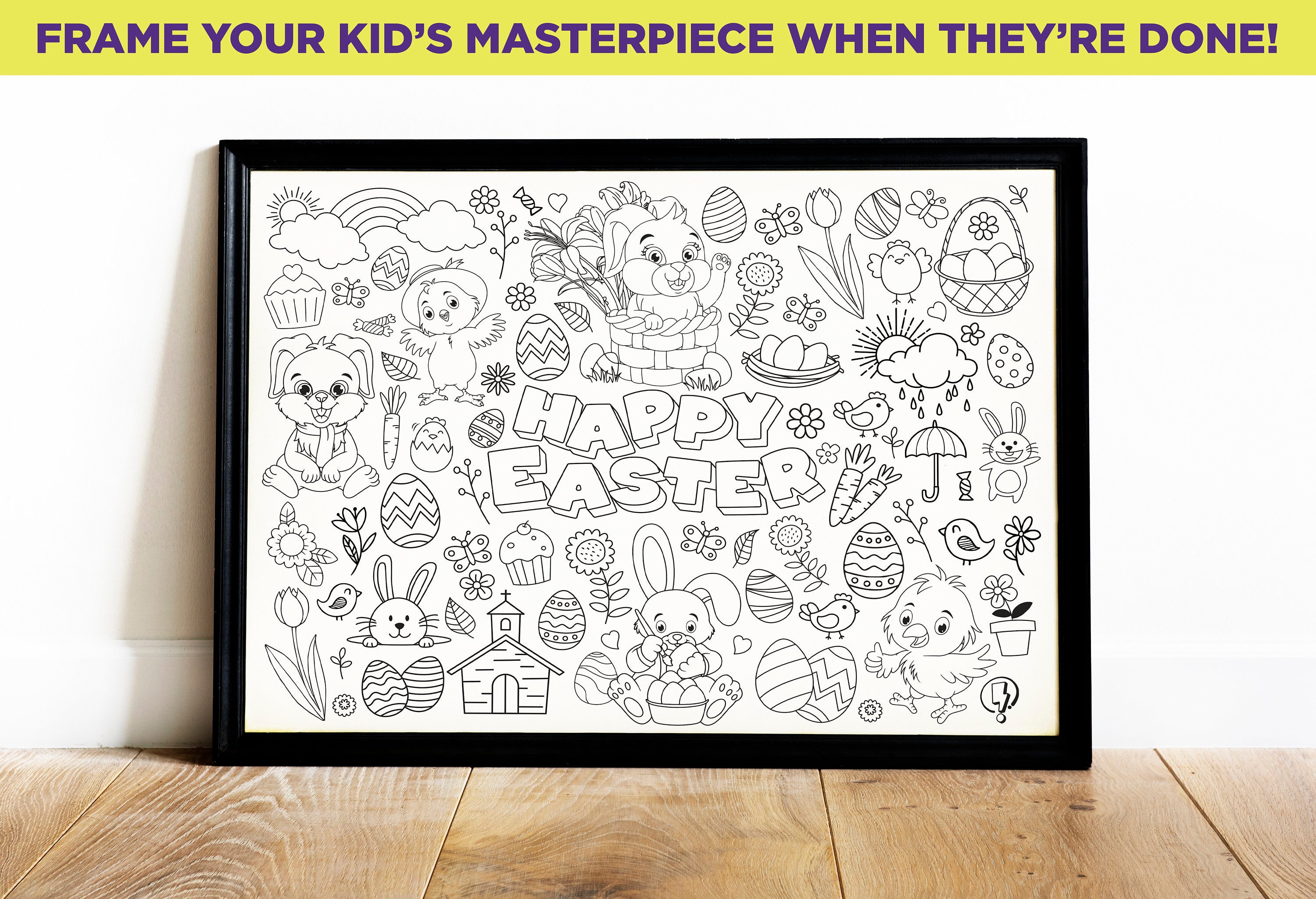 Giant Cute Easter Doodle Coloring Poster | Large Easter Bunny Coloring ...