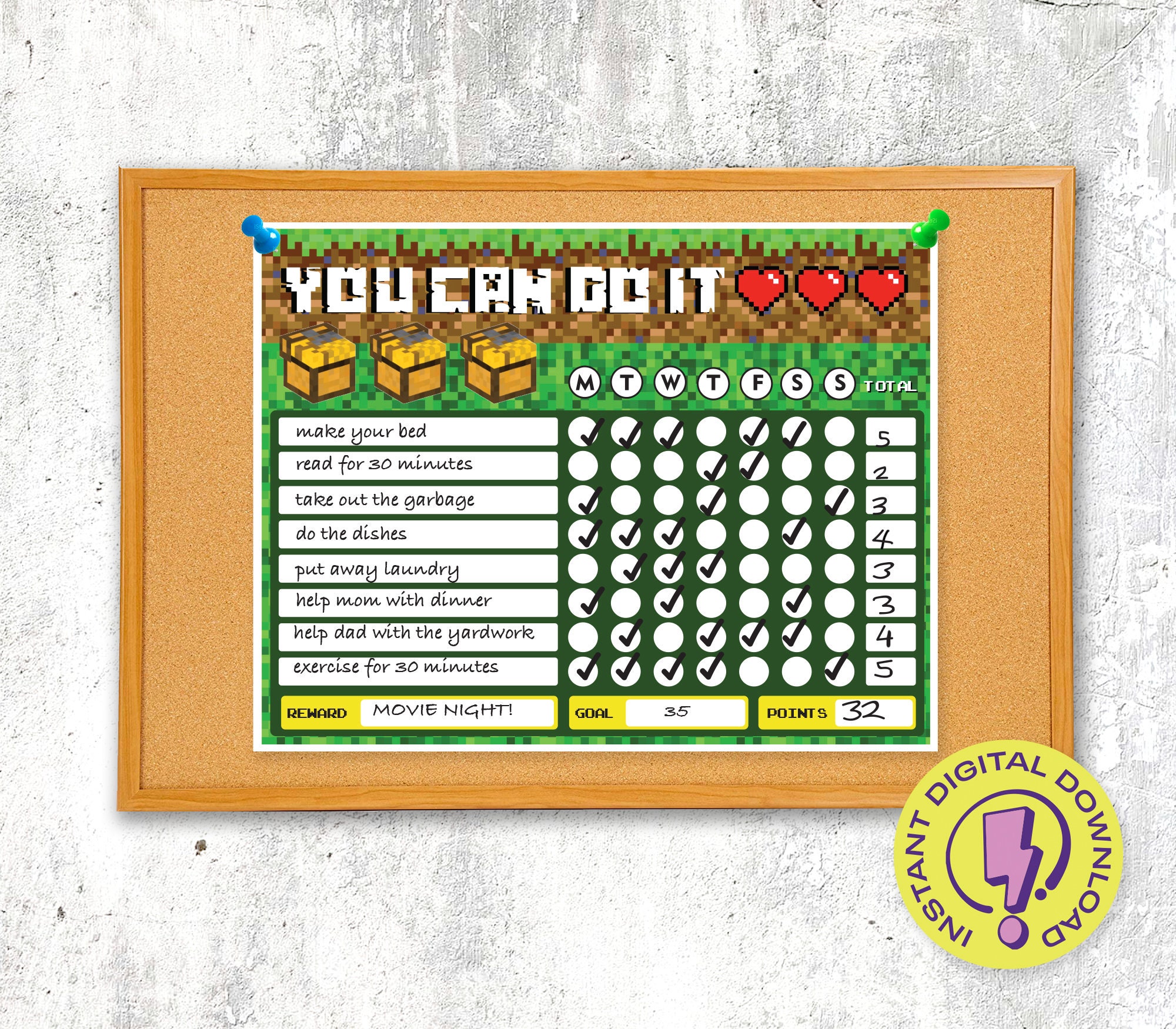 Video Gamer Reward Chart Landscape | Printable Gaming A4 Chore Chart ...