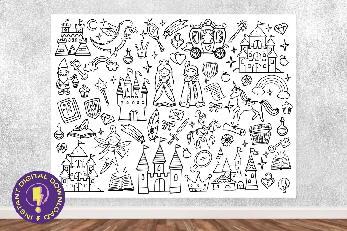Giant Fairy Tale Doodles Coloring Poster | Printable Collaborative ...