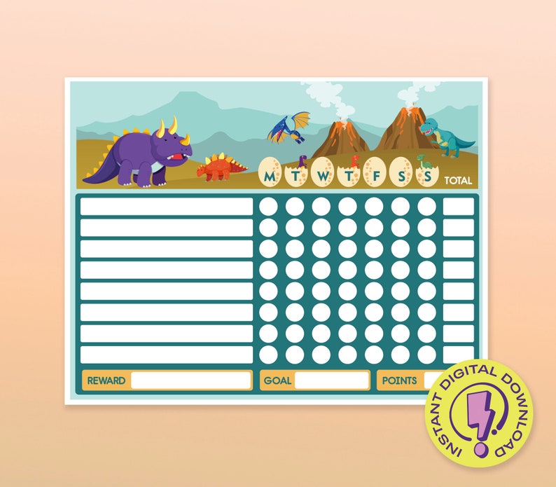 Cute Dinosuar Reward Chart | Printable Dinoa4 Chore Chart for Kids ...