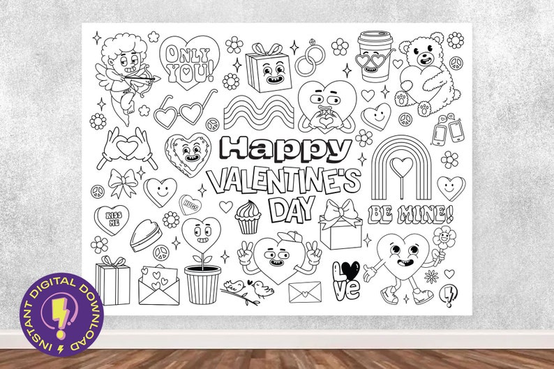 Giant Cute Valentines Day Doodles Coloring Poster | Printable ...