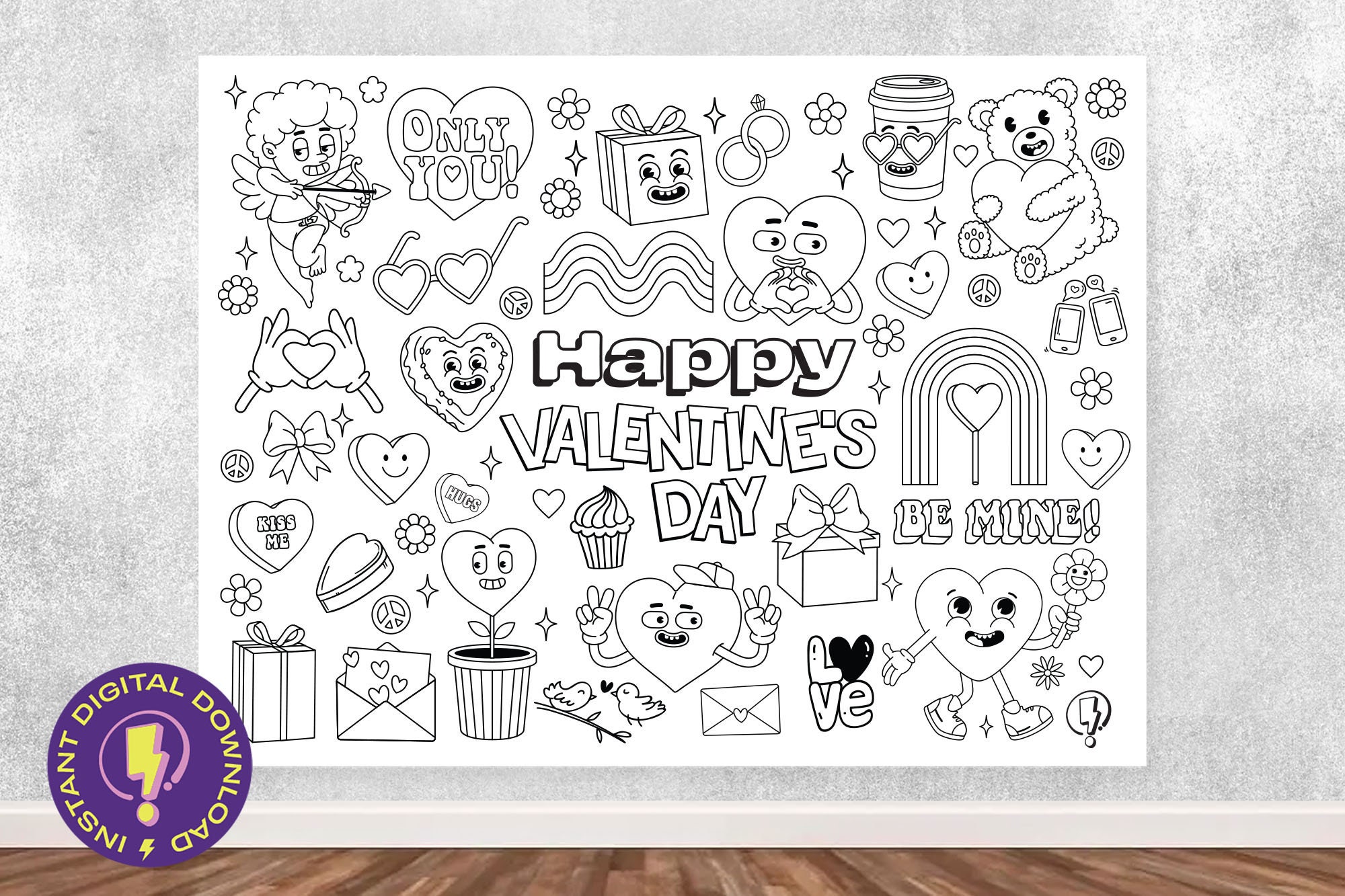 Giant Cute Valentines Day Doodles Coloring Poster | Printable ...