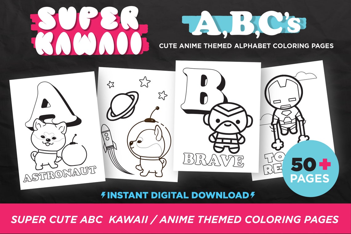 SUPER KAWAII: Printable Cute Anime Chibi Themed ABC Coloring Pages for ...