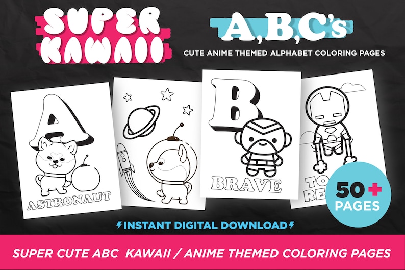 SUPER KAWAII: Printable Cute Anime Chibi Themed ABC Coloring Pages for ...