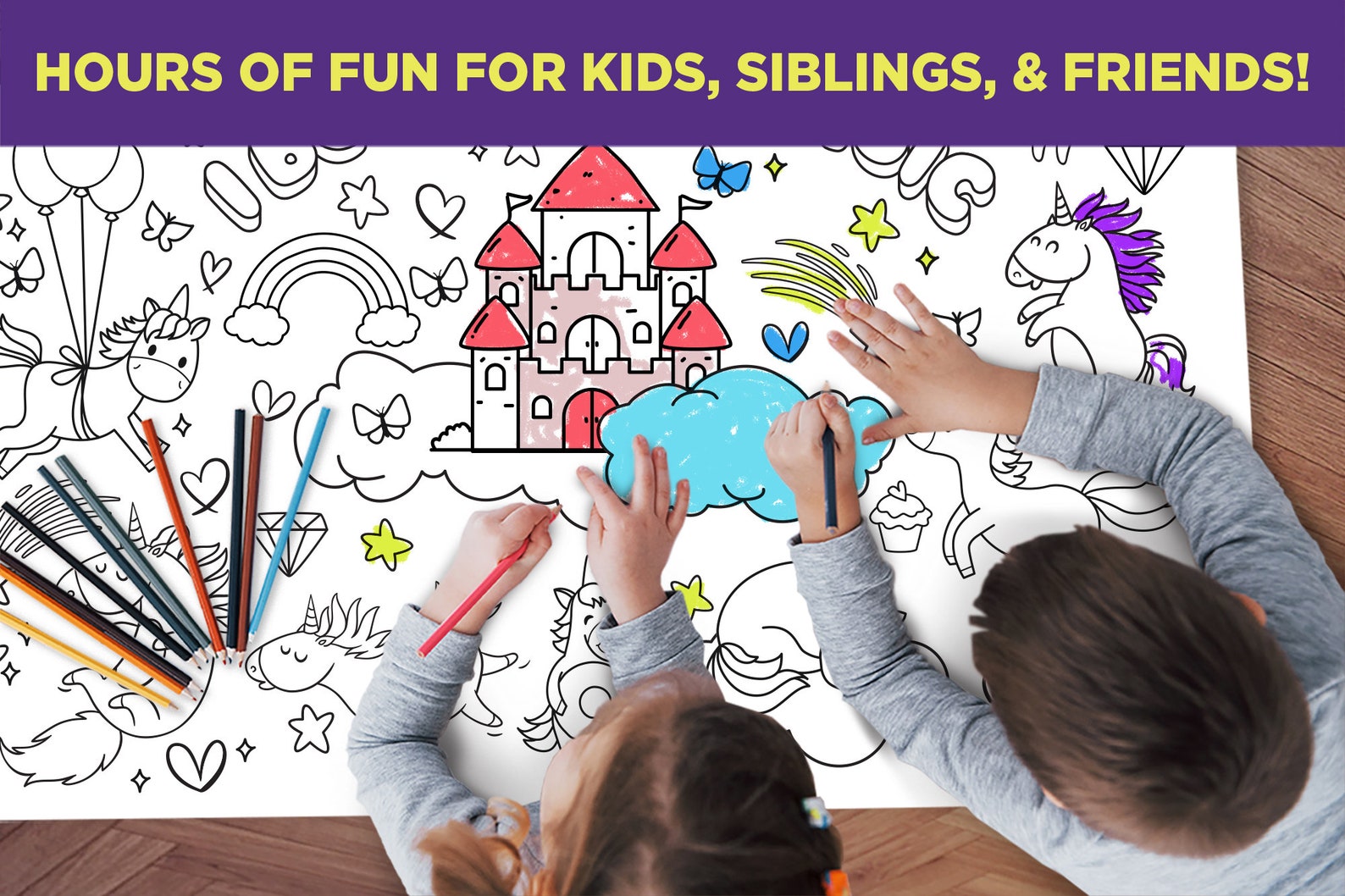 Giant Unicorn Doodles Coloring Poster | Printable Collaborative ...