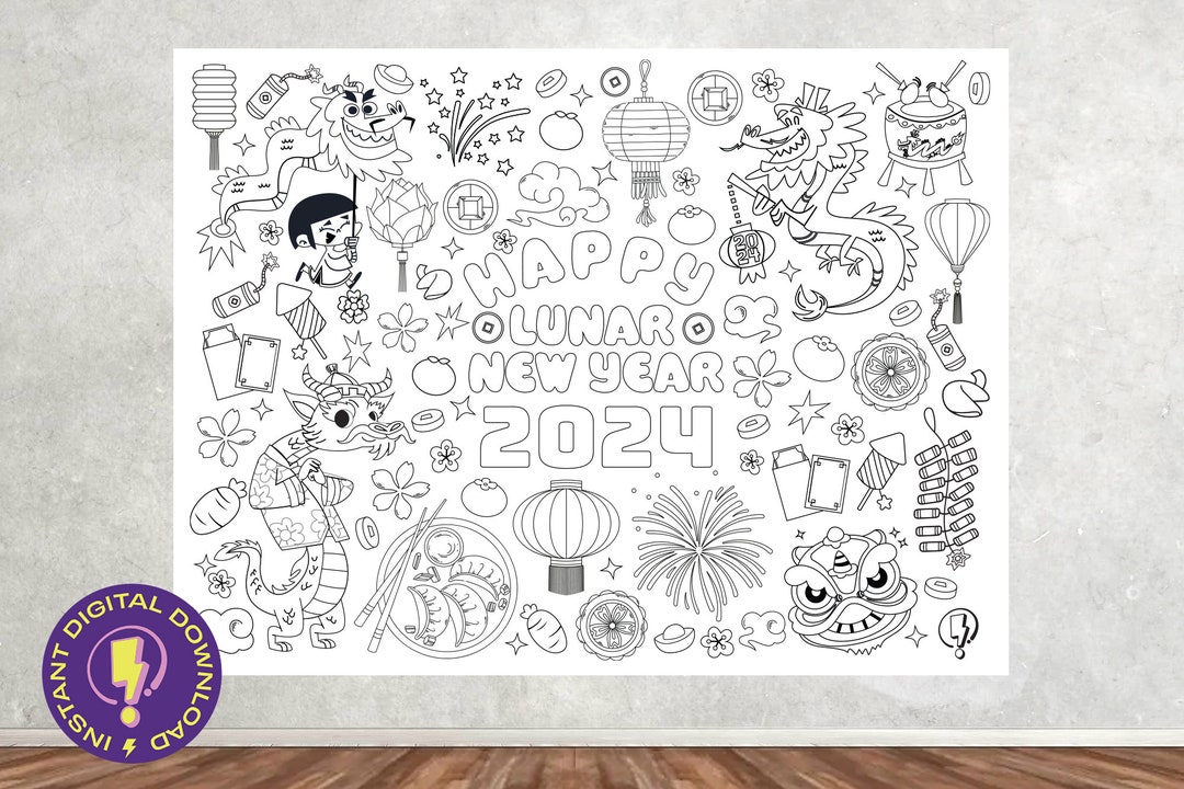 Giant Lunar New Year Dragon Tet Coloring Poster | Printable Large ...