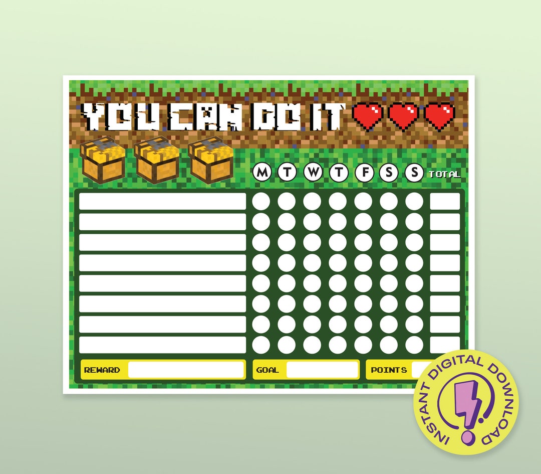 Video Gamer Reward Chart Landscape | Printable Gaming A4 Chore Chart ...