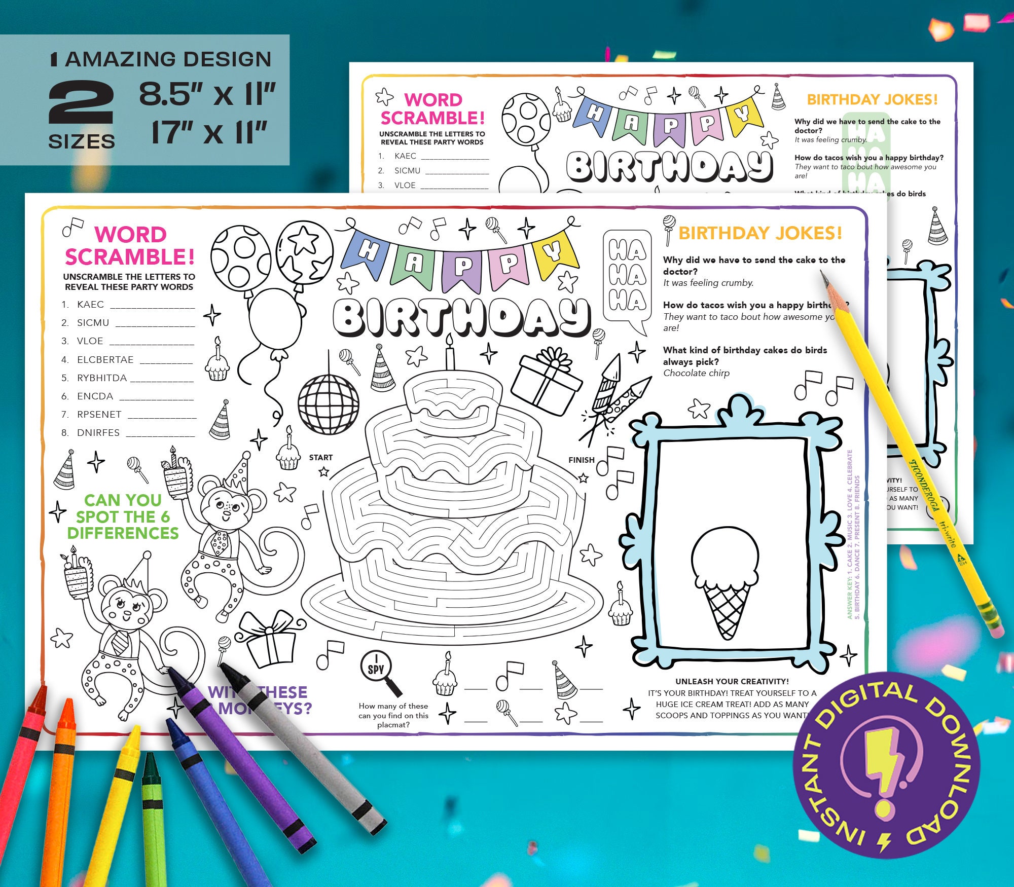 Printable Kids Birthday Activity Placemat | Party Coloring Page ...