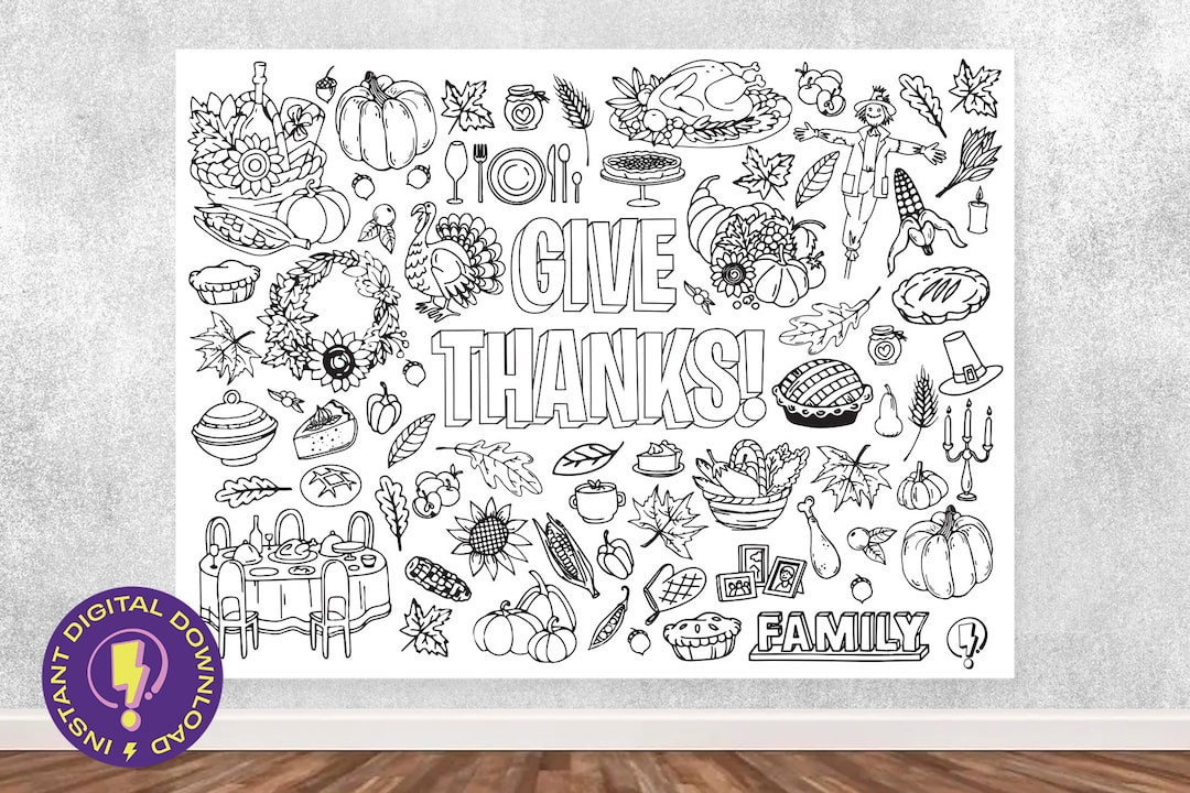 Giant Thanksgiving Doodles Coloring Poster | Printable Coloring Sheet ...