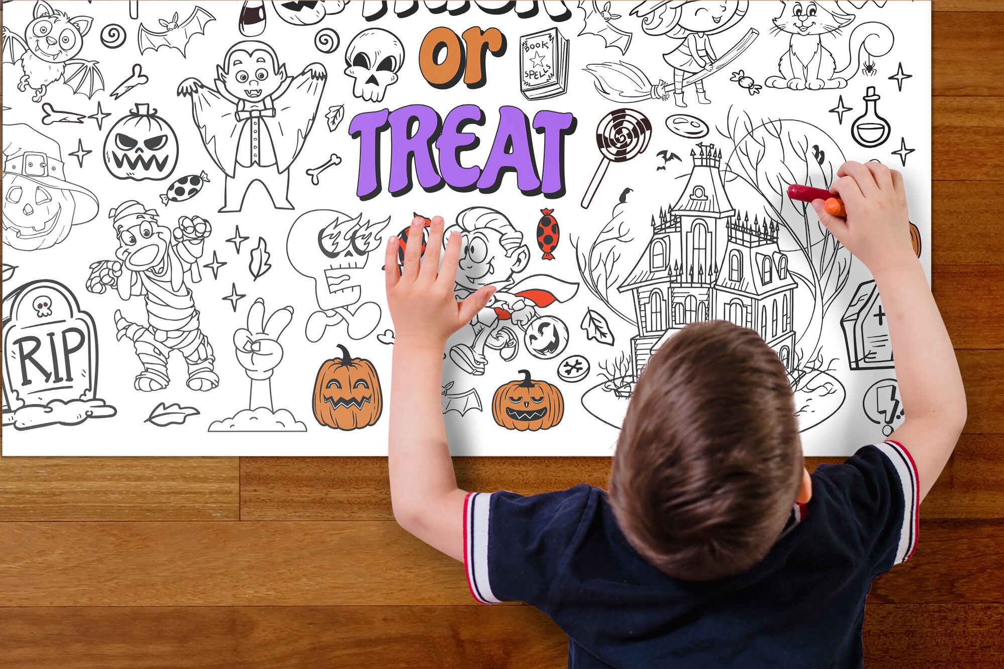 Cute Halloween Doodles Coloring Poster Printable Coloring - Etsy