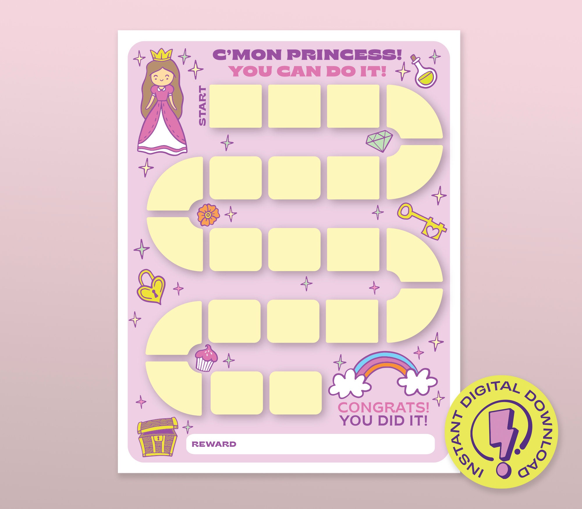 Fairytale Princess Reward Chart | Printable A4 Chore Chart for Kids ...