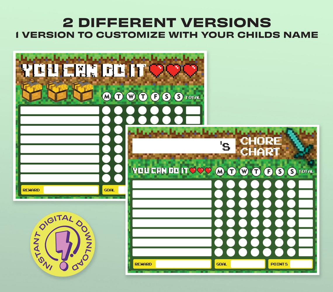 Video Gamer Reward Chart Landscape | Printable Gaming A4 Chore Chart ...