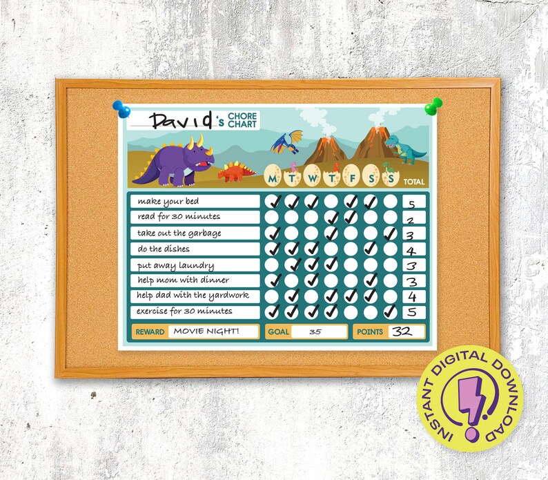 Cute Dinosuar Reward Chart | Printable Dinoa4 Chore Chart for Kids ...