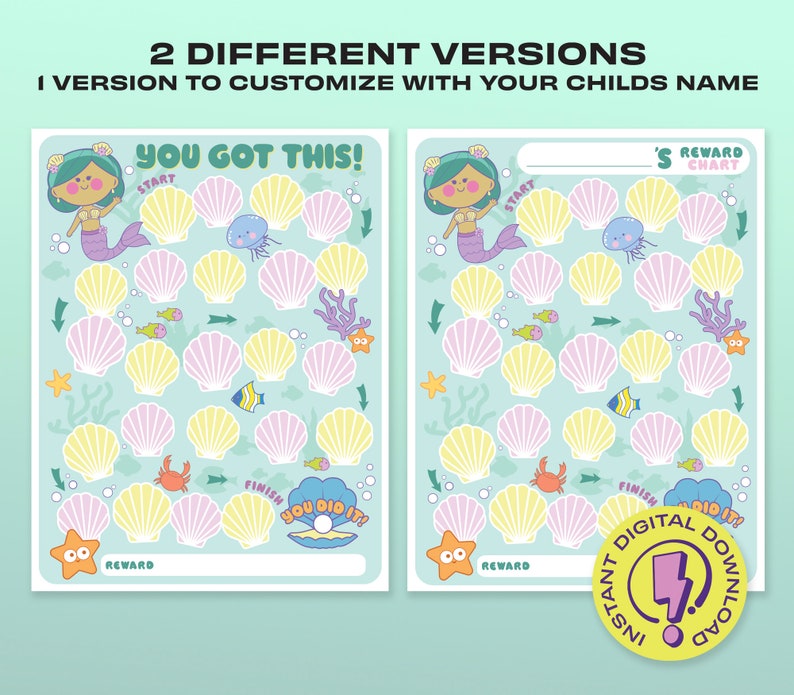 Cute Mermaid Reward Chart | Printable A4 Chore Chart for Kids ...