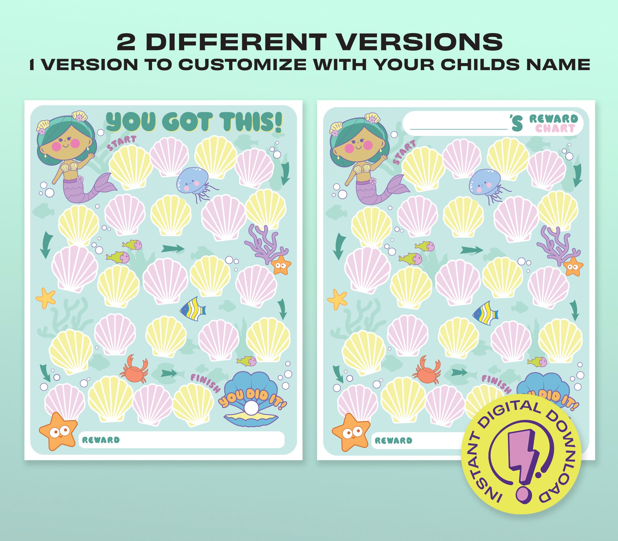 Cute Mermaid Reward Chart Printable A4 Chore Chart for Kids Behavior ...