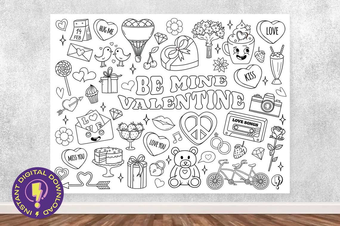 Giant Valentines Day Doodles Coloring Poster Printable Collaborative ...