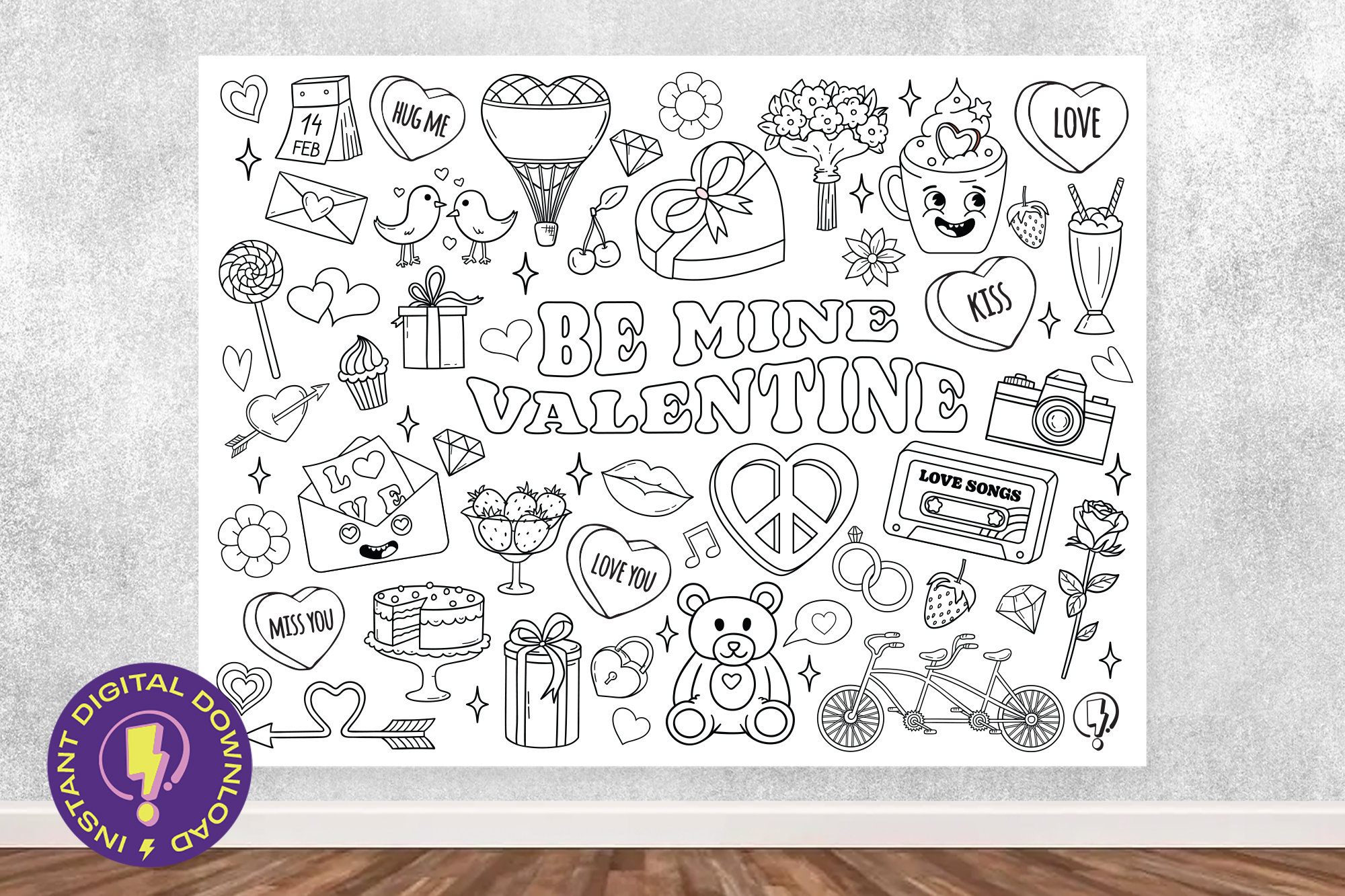 Giant Valentines Day Doodles Coloring Poster | Printable Collaborative ...