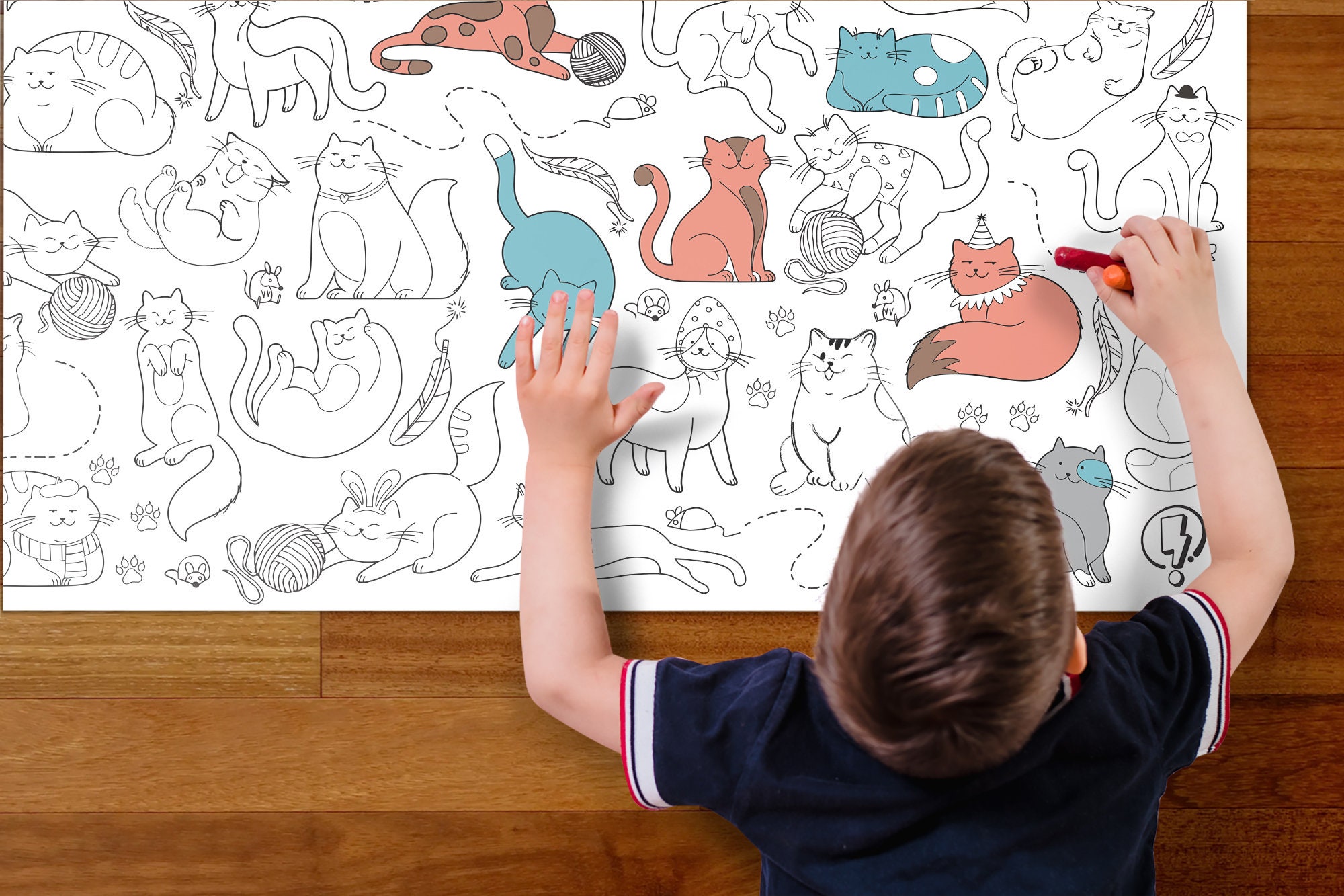 Giant Cute Cat Doodles Coloring Poster Printable Coloring - Etsy