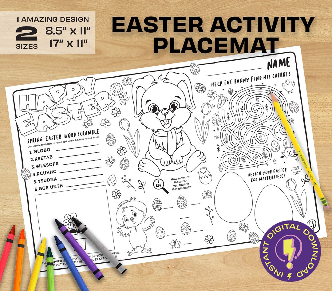 Printable Easter Activity Placemat | Spring Bunny Coloring Page ...