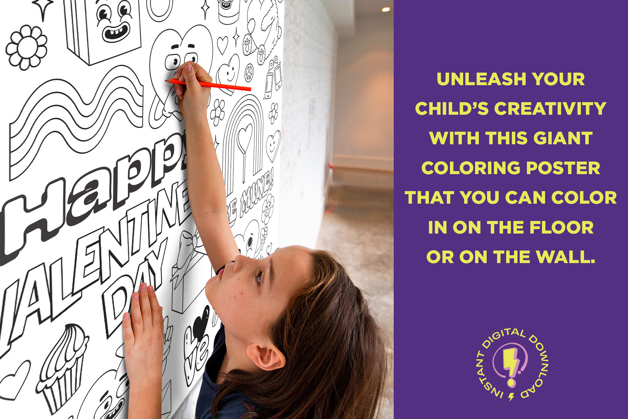 Giant Cute Valentines Day Doodles Coloring Poster | Printable ...